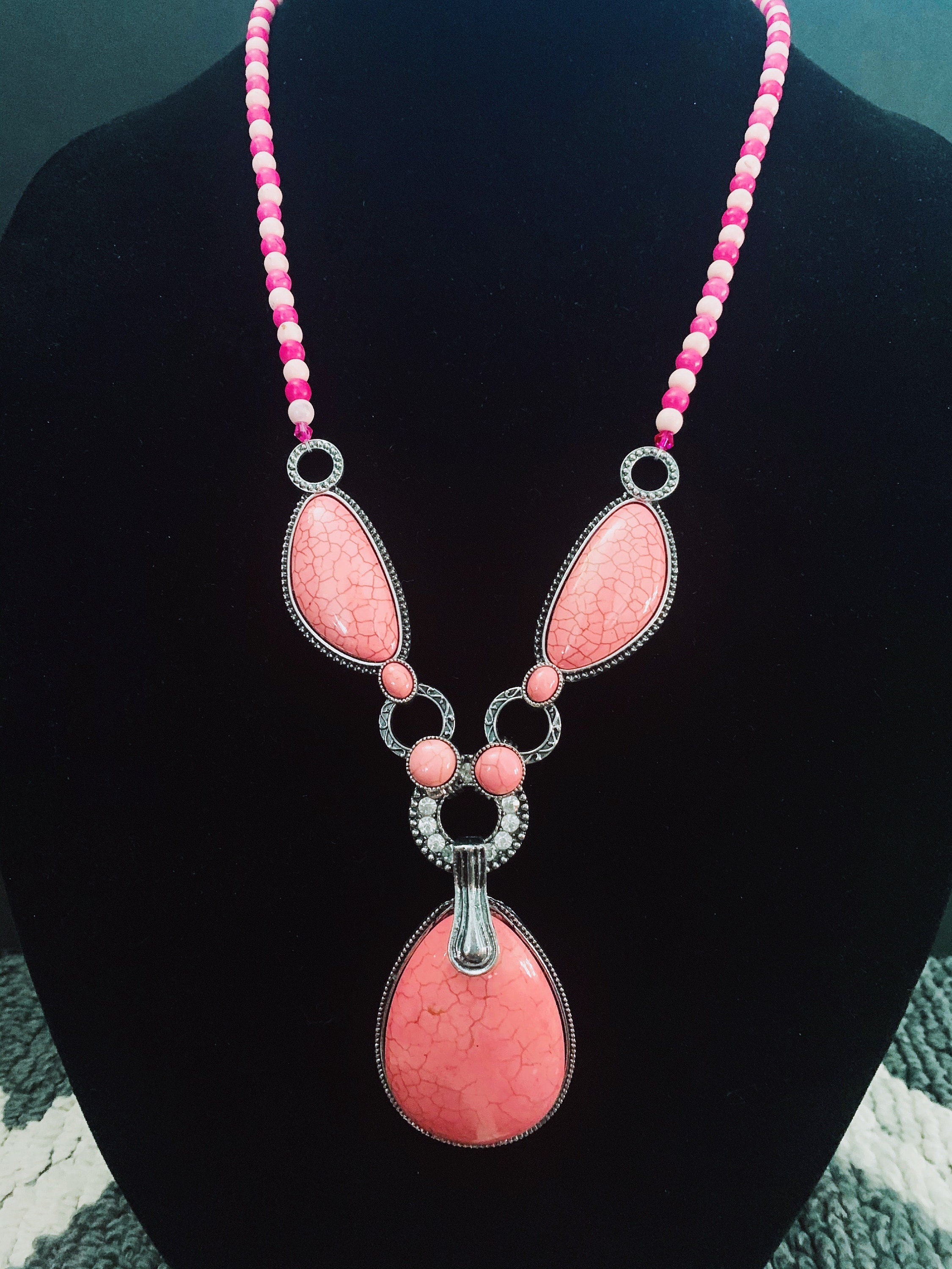 Handmade Pink Howlite Pendant Necklace with Pink Howlite | Etsy