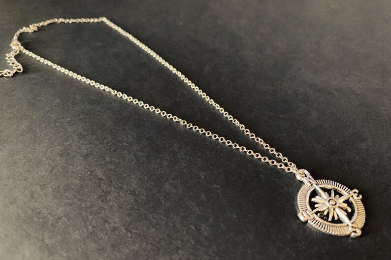 Antique SIlver Plated Compass Pendant Necklace Long Necklace | Etsy