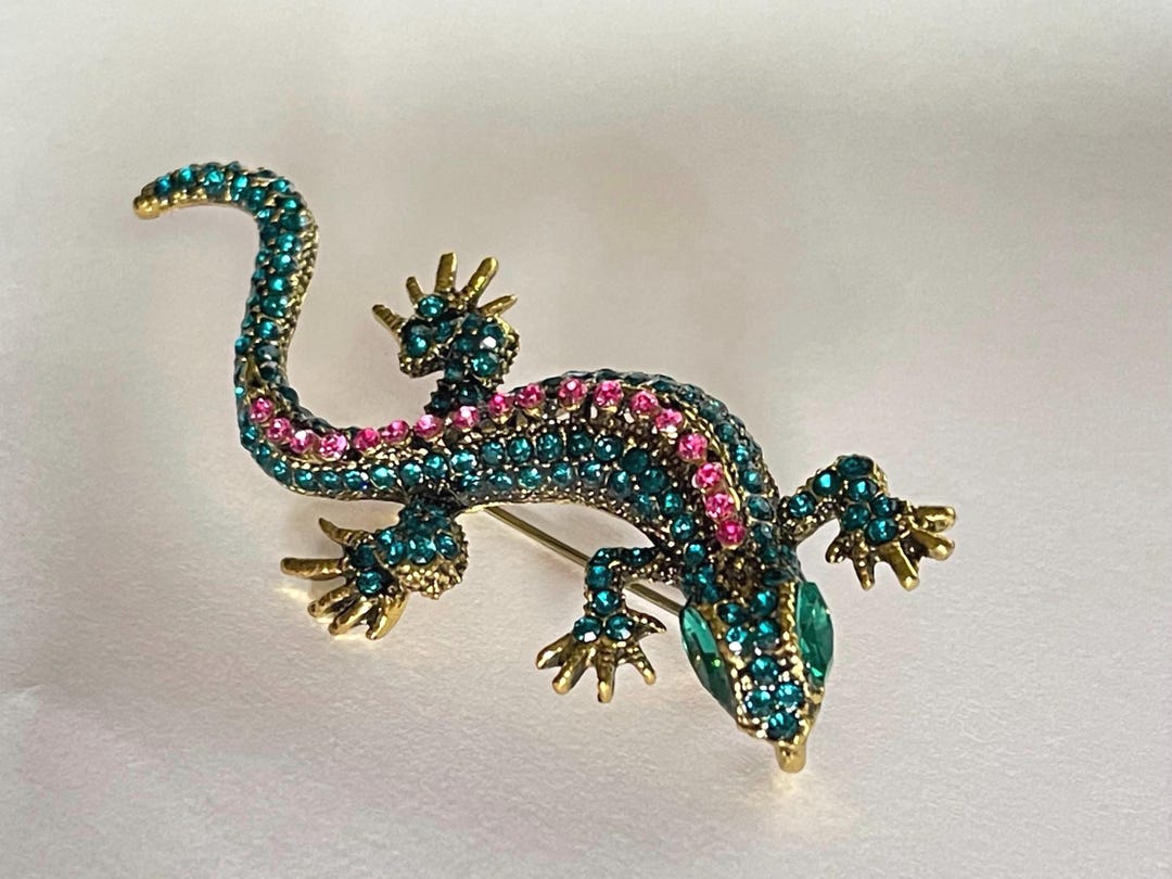 Rhinestone Lizard Brooch - Etsy
