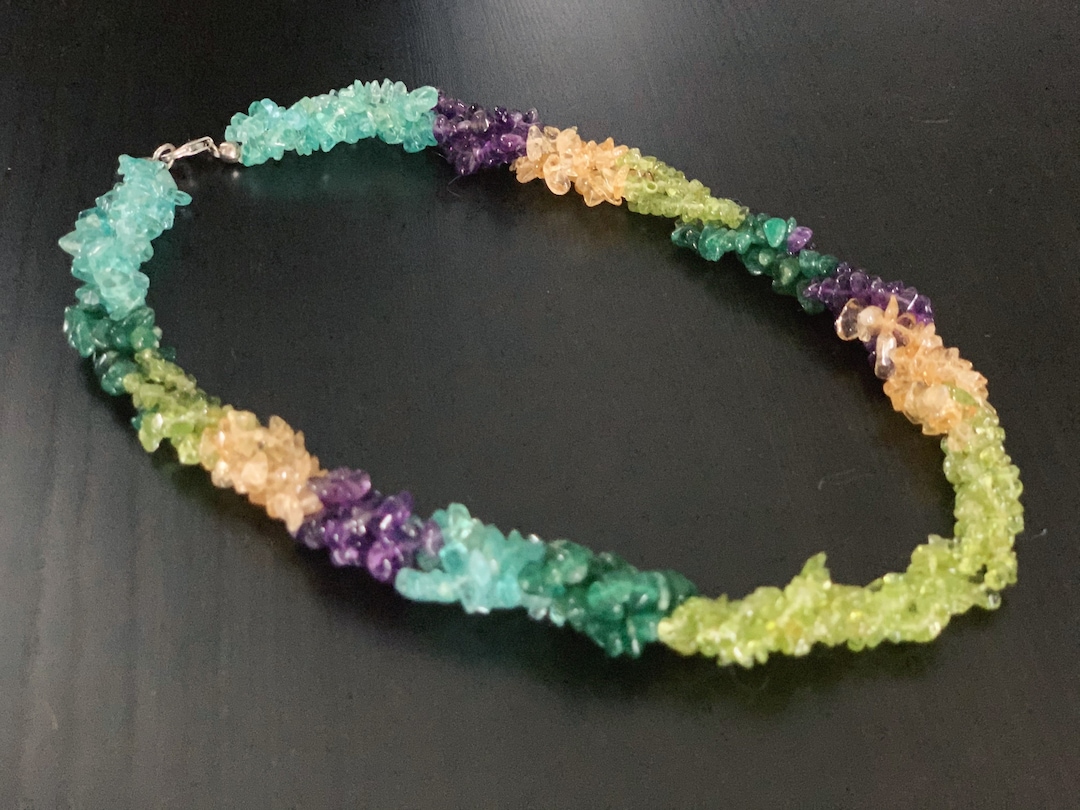 Multicolored Chip Gemstone Beaded Necklace, Choker, Gemstone Jewelry ...