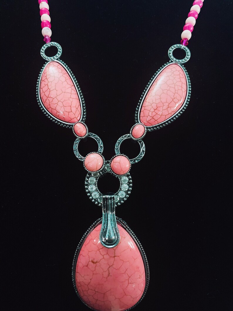 Handmade Pink Howlite Pendant Necklace With Pink Howlite Beads, Beaded ...