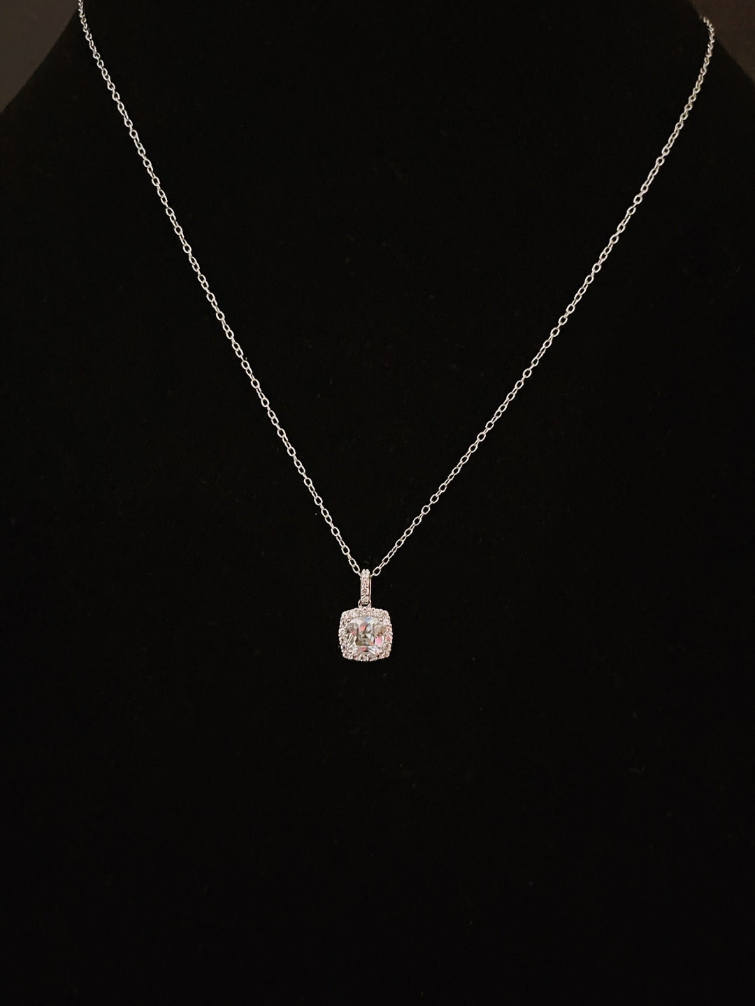 Sterling Silver Necklace Small Square White Sapphire Pendant, Gemstone ...