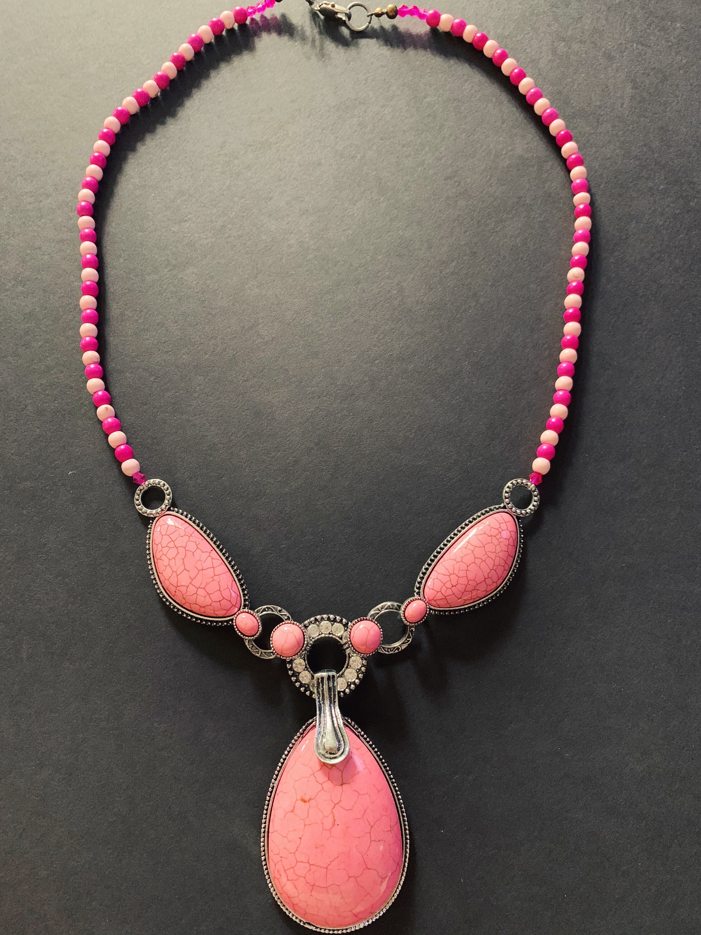 Handmade Pink Howlite Pendant Necklace with Pink Howlite | Etsy