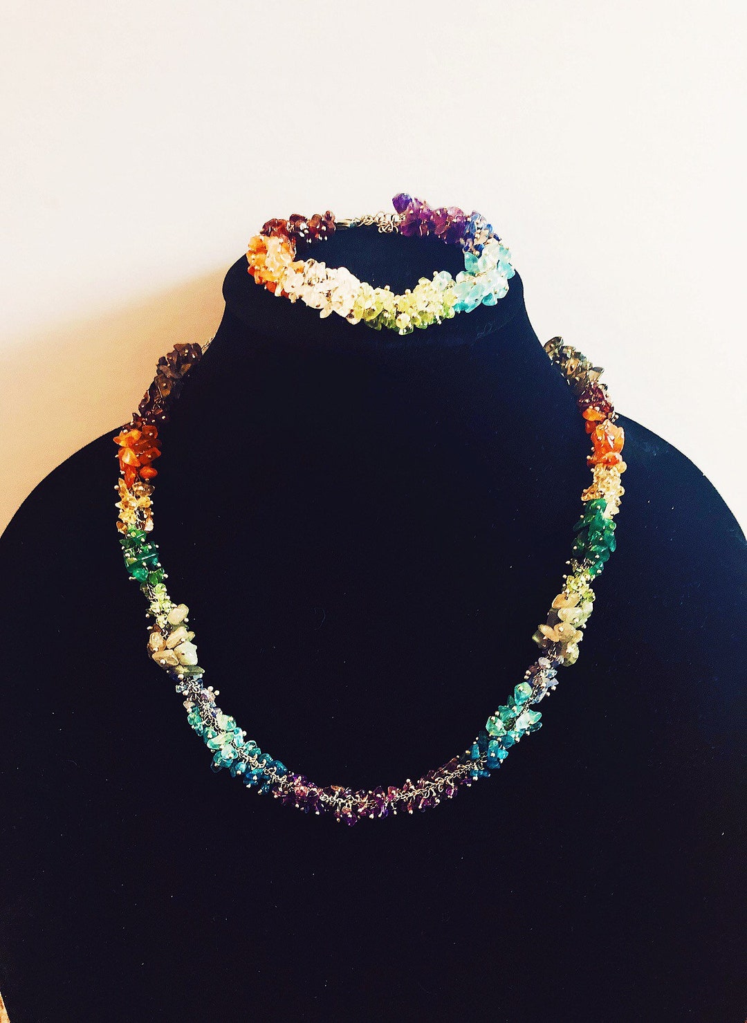 Multi Color Gemstone Necklace and Bracelet Set, Handmade Jewelry ...