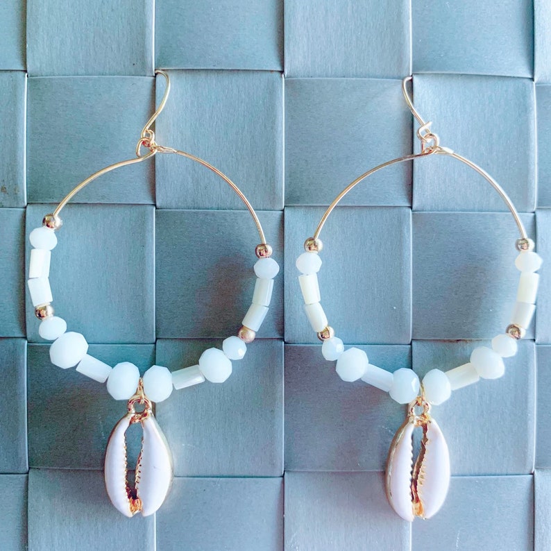 Gold Color Plated Nature Shell Drop Earrings Hoop Earrings - Etsy