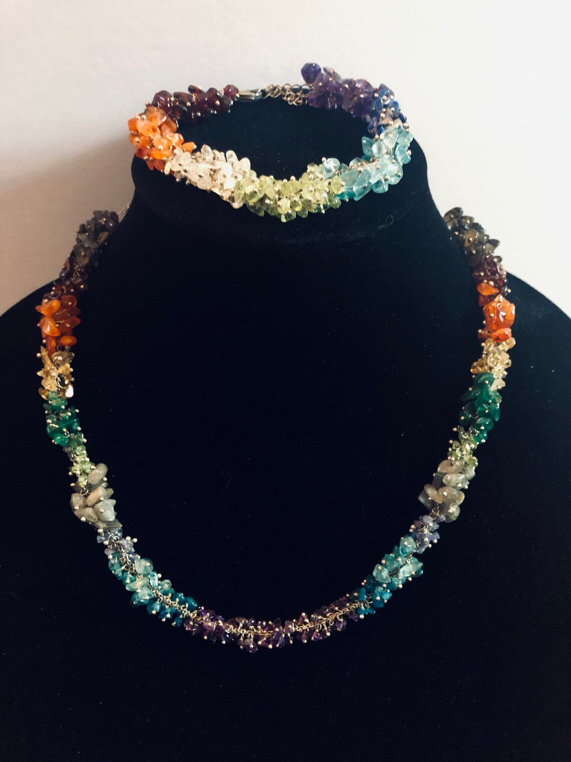Multi Color Gemstone Necklace and Bracelet Set, Handmade Jewelry ...