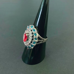 Multicolored Crystal Ring, Ring for Women, Silver Color Rings, Red Gem ...