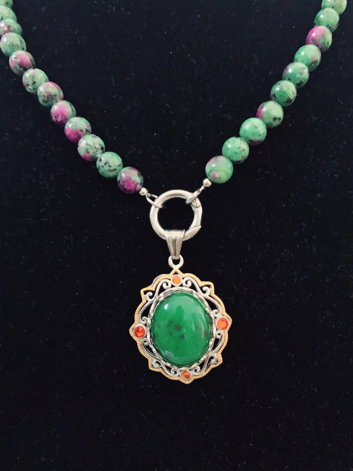 Ruby Zoisite Pendant Necklace with red crystals Beaded | Etsy