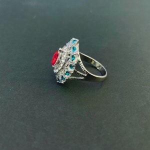 Multicolored Crystal Ring, Ring for Women, Silver Color Rings, Red Gem ...