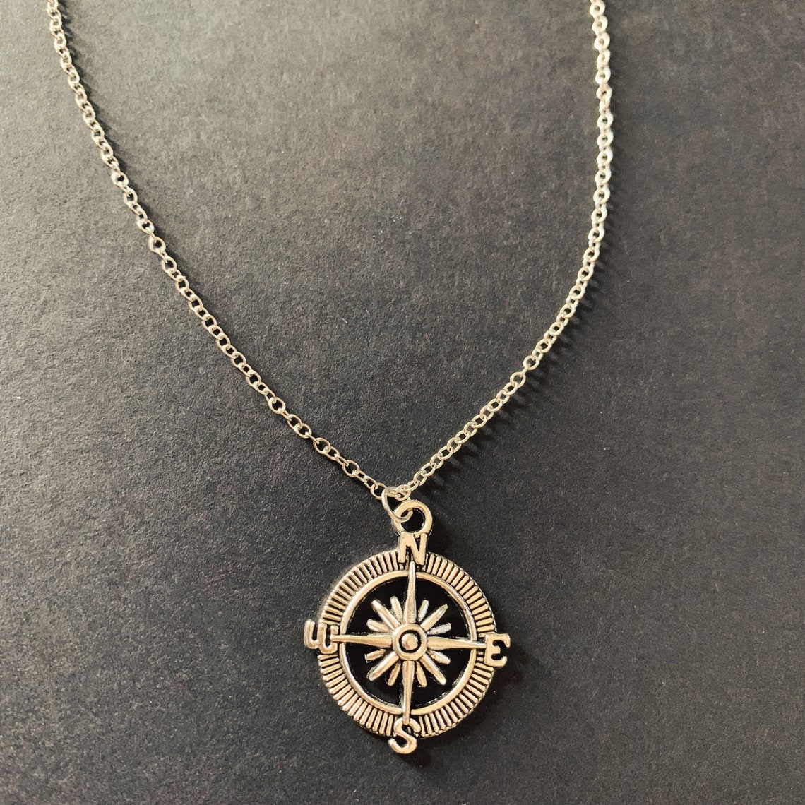 Antique Silver Plated Compass Pendant Necklace Long Necklace | Etsy