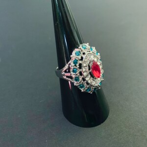 Multicolored Crystal Ring, Ring for Women, Silver Color Rings, Red Gem ...
