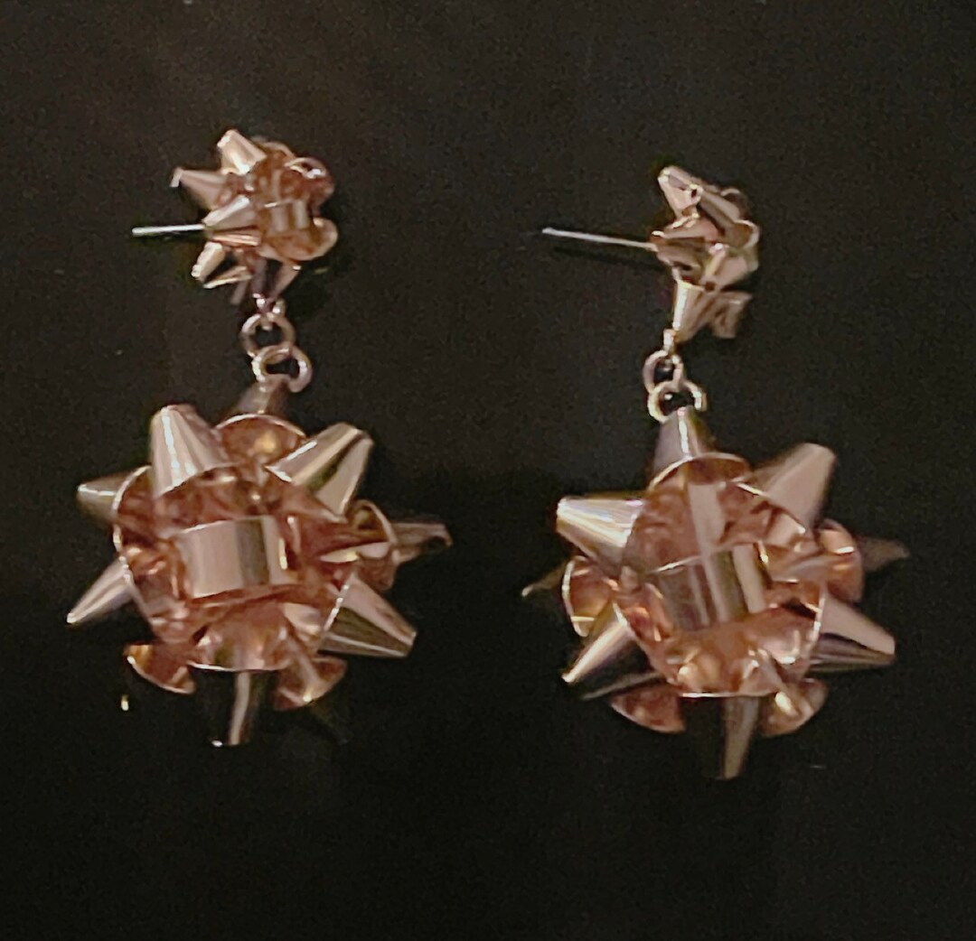 Shiny Christmas Bow Gold Drop Earrings, Holiday Jewelry for Women ...