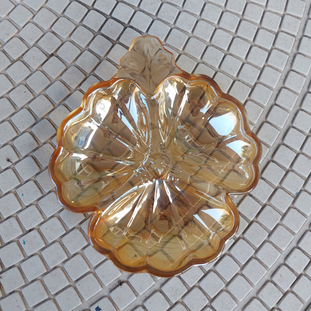 Vintage Iridescent Marigold Peach Jeanette Glass Flower Dish Trinket ...