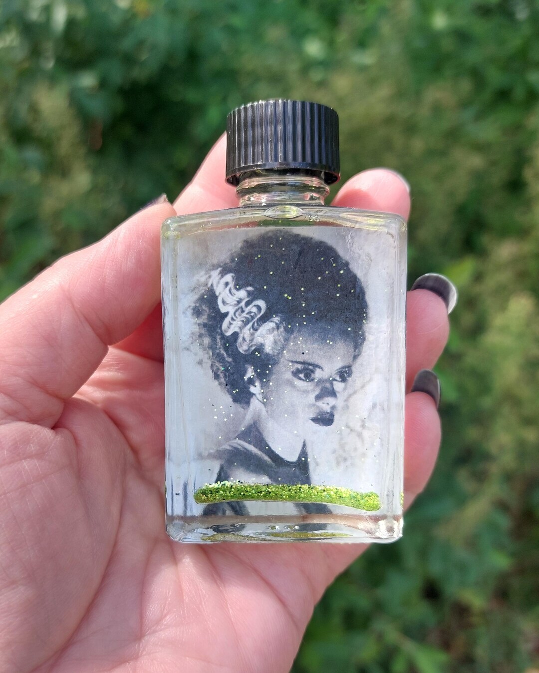 Bride of Frankenstein Black White Green Glass Glitter Shaker Bottle ...