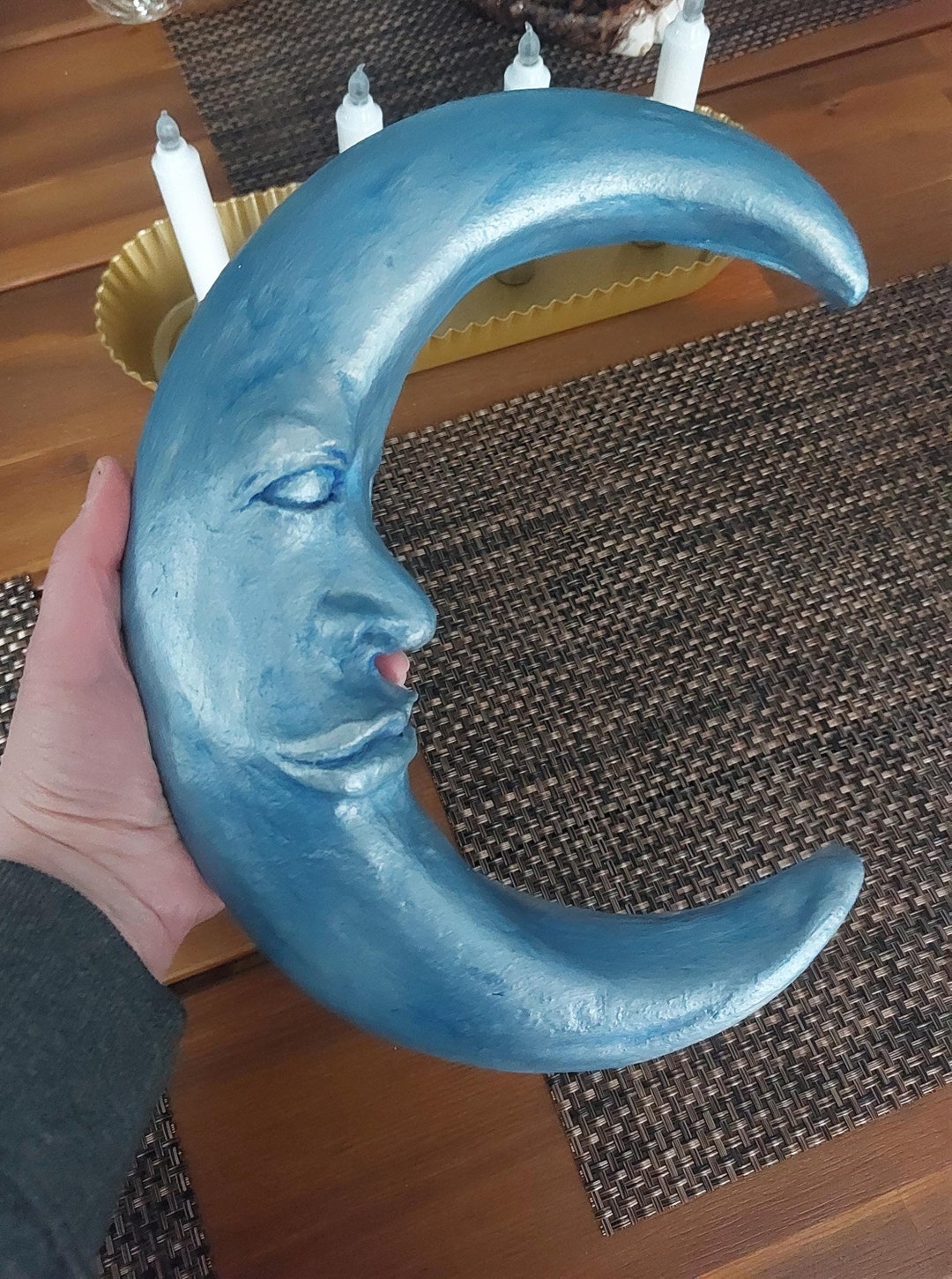 Blue MOON With Face Heavy Plaster Wall Hanging Appears to Be Handmade ...