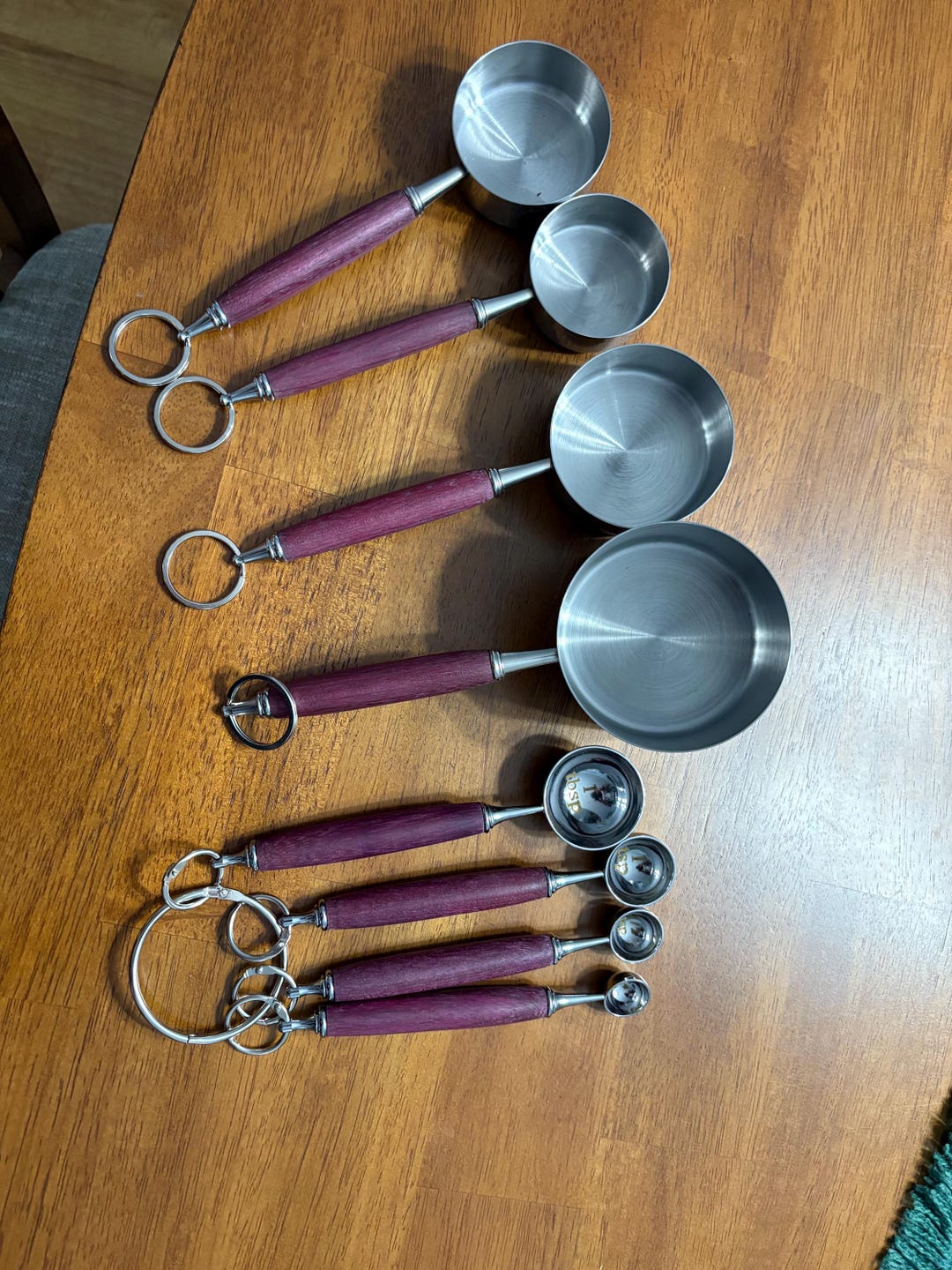 Handcrafted Purple Heart Wooden Handled Stainless Steel Measuring Cups ...