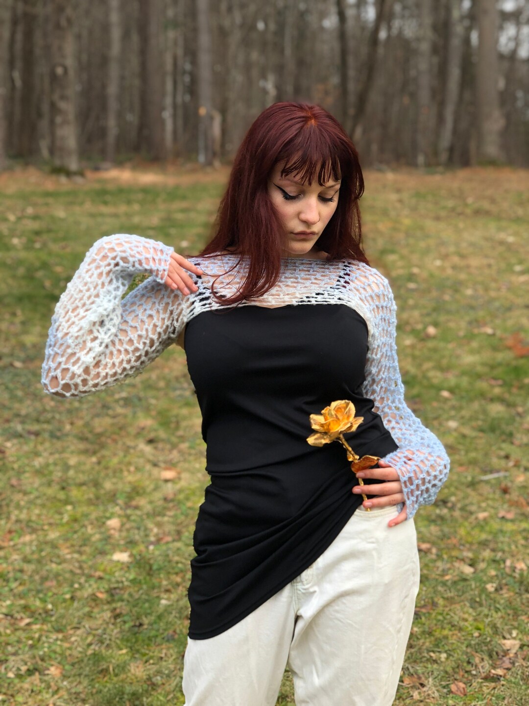 Crochet Mesh Sleeves Wispy White and Light Blue Ghost Feathery Mystical ...