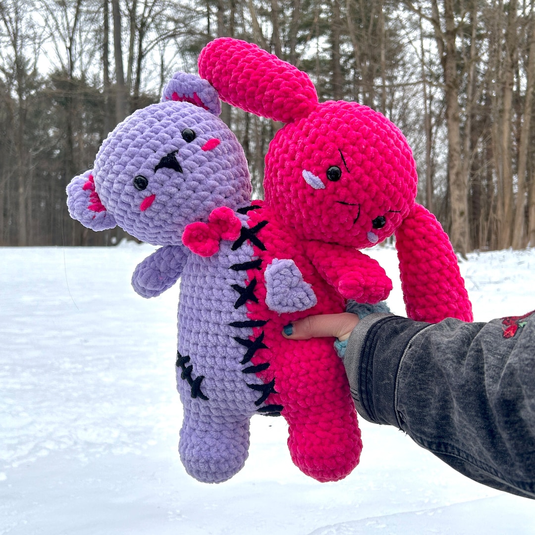 Two-headed Bunny and Teddy Bear Plushie Creepy Crochet Amigurumi Sewn ...