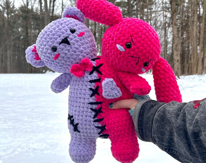 Two-headed Bunny and Teddy Bear Plushie Creepy Crochet Amigurumi Sewn ...