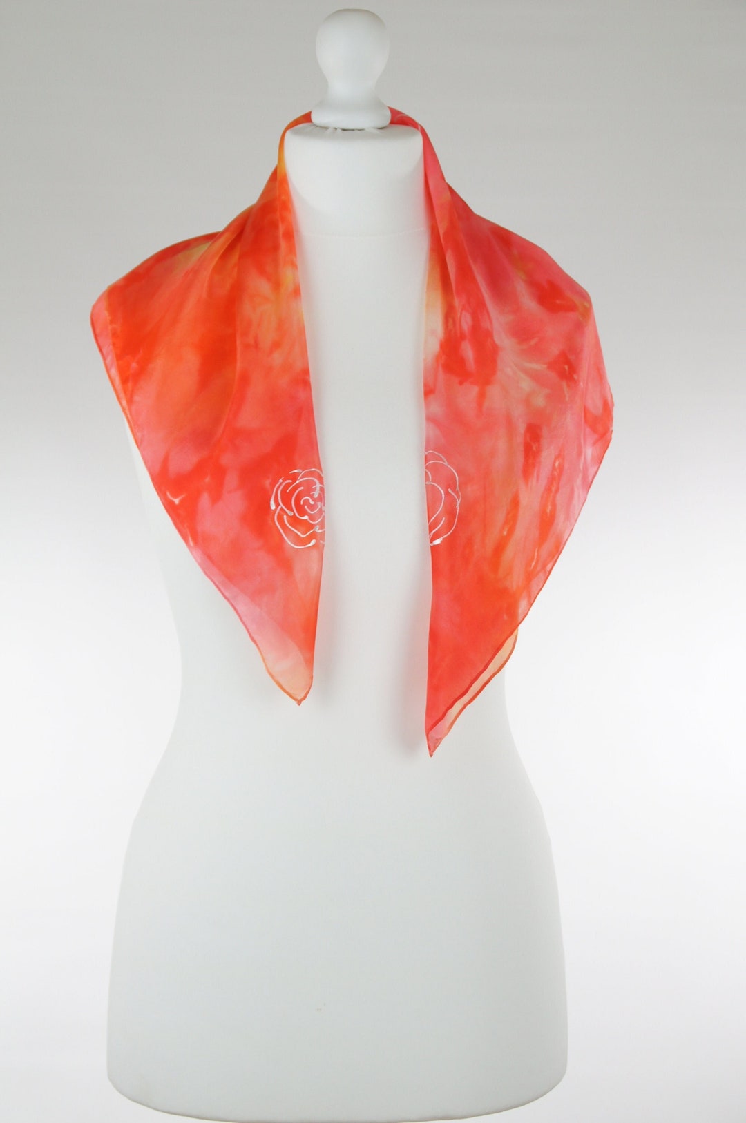 Square Silk Scarf, Orange Scarf, Red Scarf, White Scarf, Hand Dyed ...