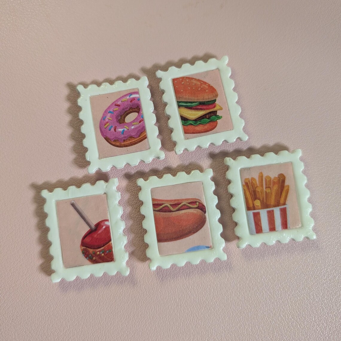 Postage Stamp Clay Magnets - Snacks (set of 5) - Etsy