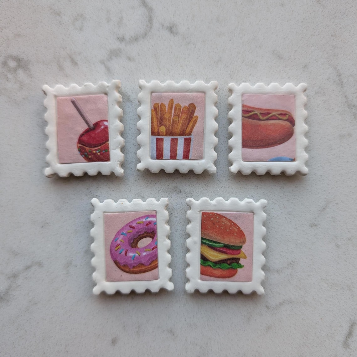 Postage Stamp Clay Magnets - Snacks (set of 5) - Etsy