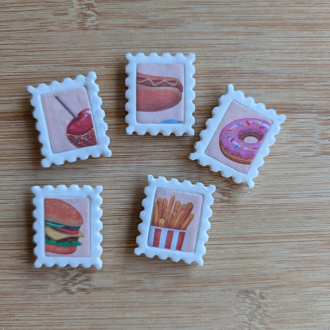 Postage Stamp Clay Magnets - Snacks (set of 5) - Etsy
