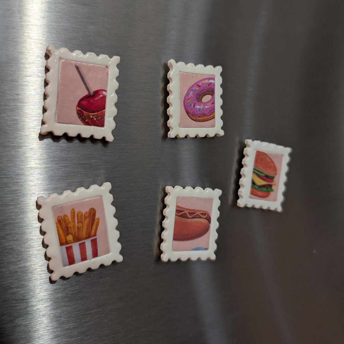 Postage Stamp Clay Magnets - Snacks (set of 5) - Etsy