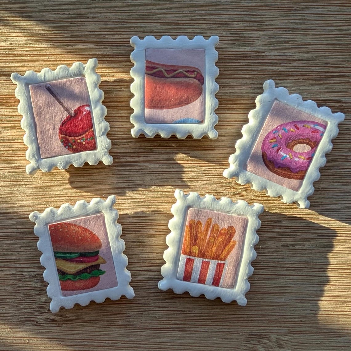 Postage Stamp Clay Magnets - Snacks (set of 5) - Etsy