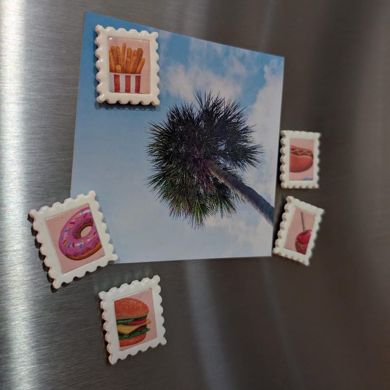 Postage Stamp Clay Magnets - Snacks (set of 5) - Etsy