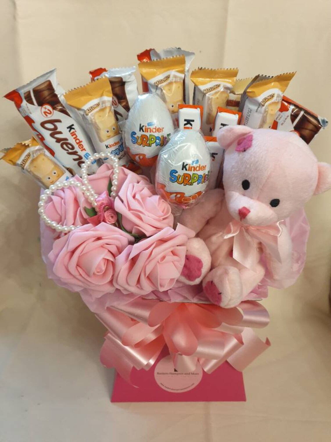 Luxury Pink Delight Kinder Chocolates and Teddy Bouquet Sweet - Etsy