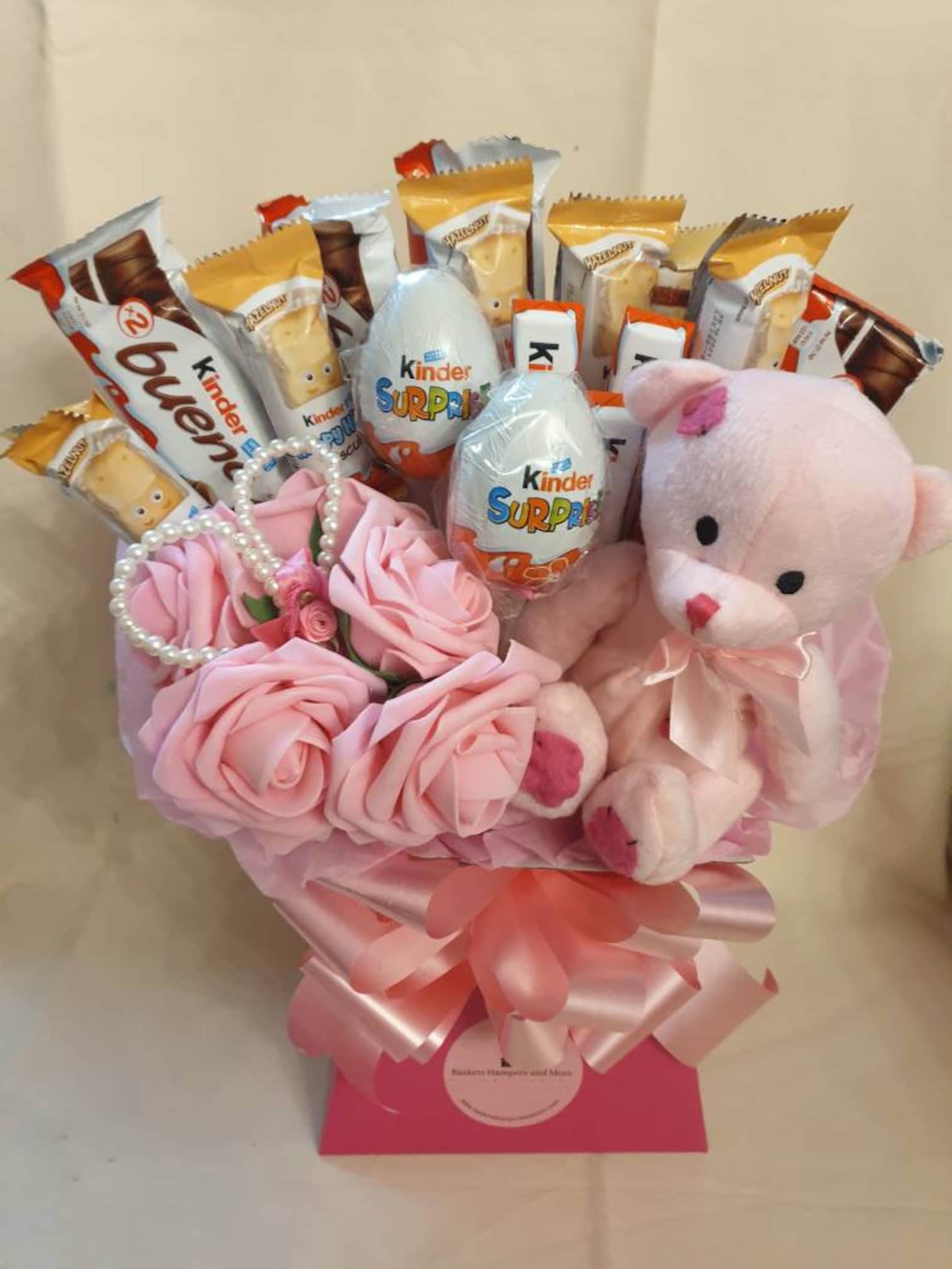 Luxury Pink Delight Kinder Chocolates and Teddy Bouquet Sweet Gift ...