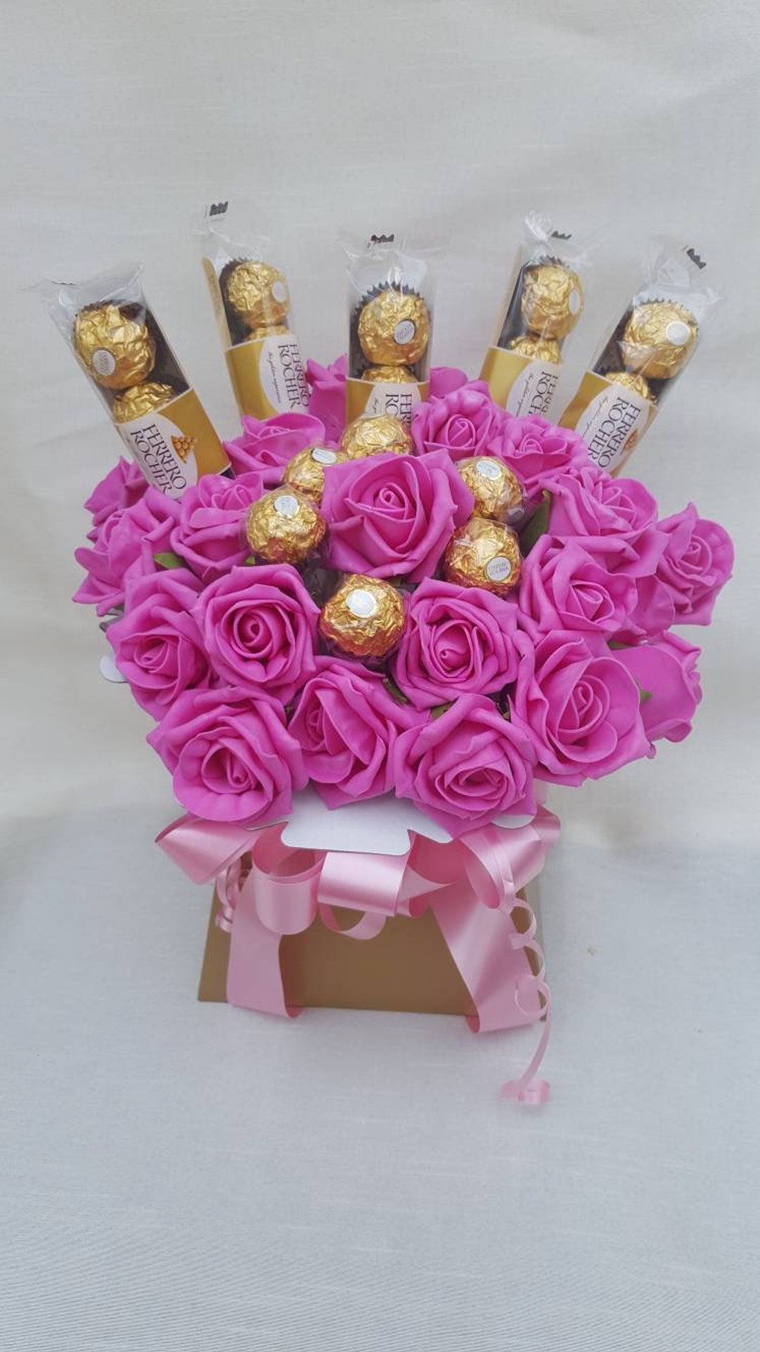 Luxury Pink Ferrero Rocher Chocolates and Flowers Bouquet - Etsy