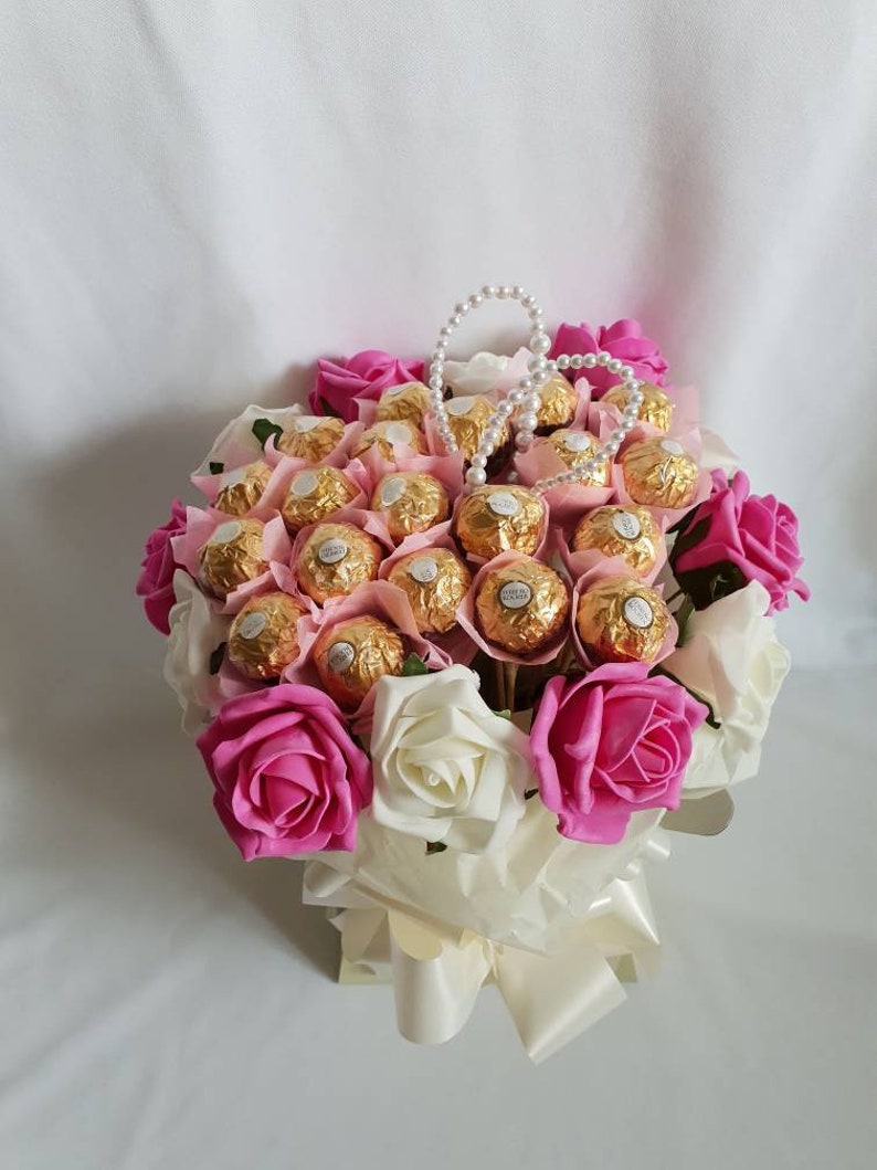 Ferrero Rocher Pink & Ivory Pearls Chocolate Bouquet Any - Etsy