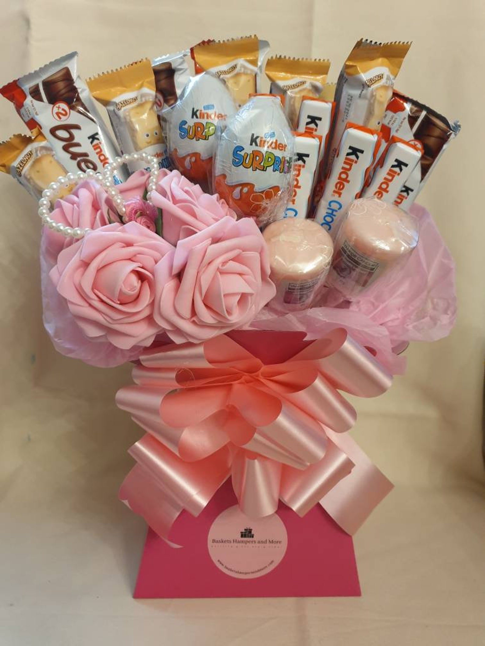 Luxury Pink Delight Kinder Chocolates and Yankee Candles Bouquet Sweet ...