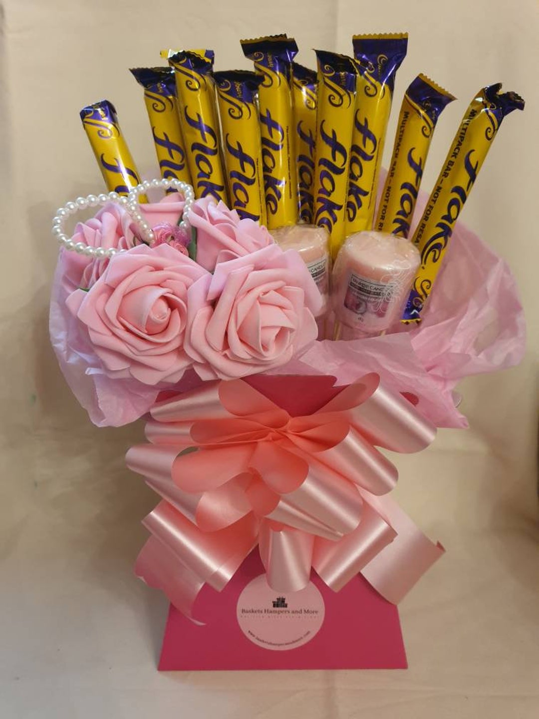 Luxury Pink Delight Flake Chocolates and Yankee Candles Bouquet- Sweet ...