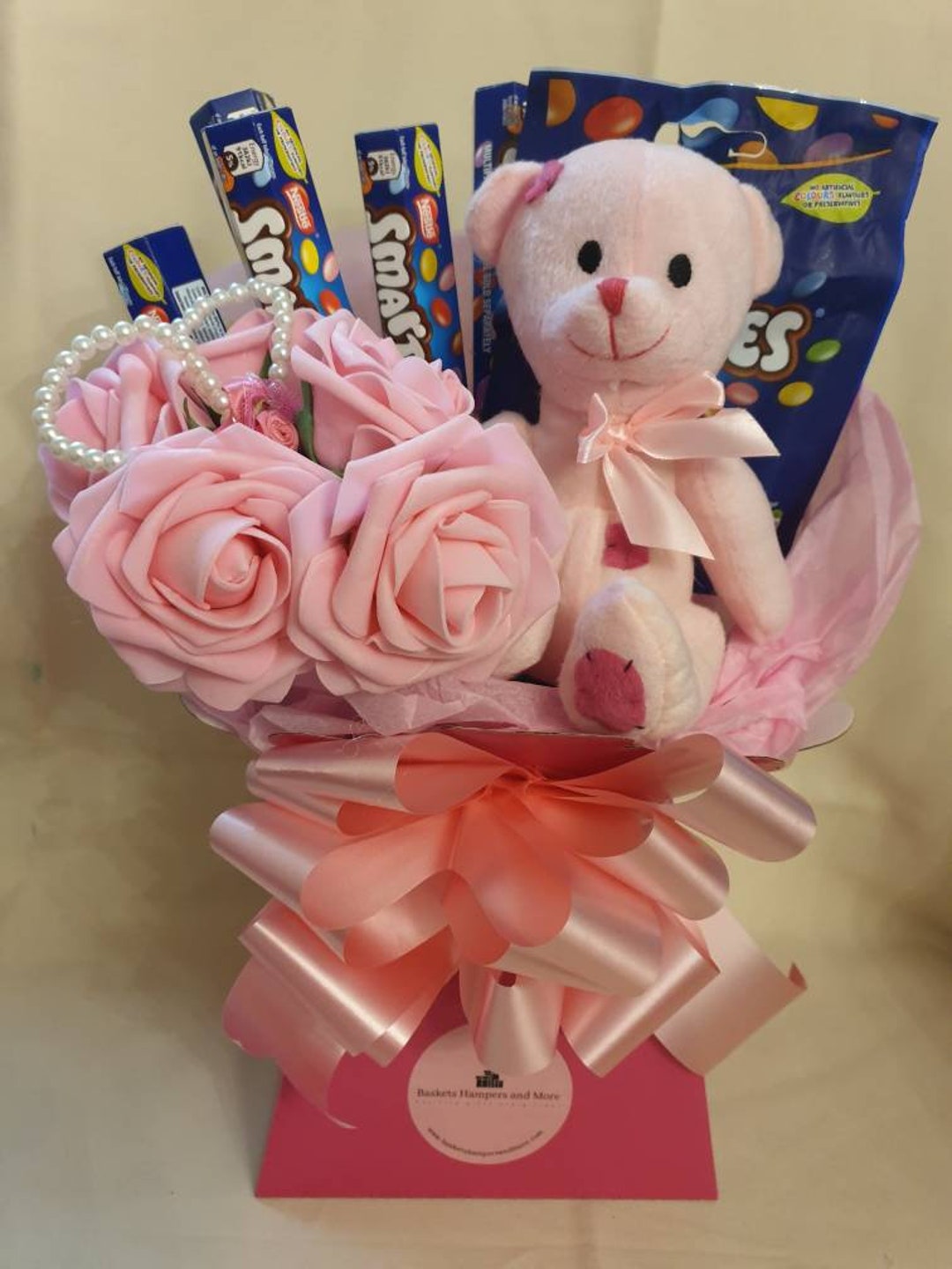 Luxury Pink Delight Smarties Chocolates and Teddy Bouquet Sweet Gift ...