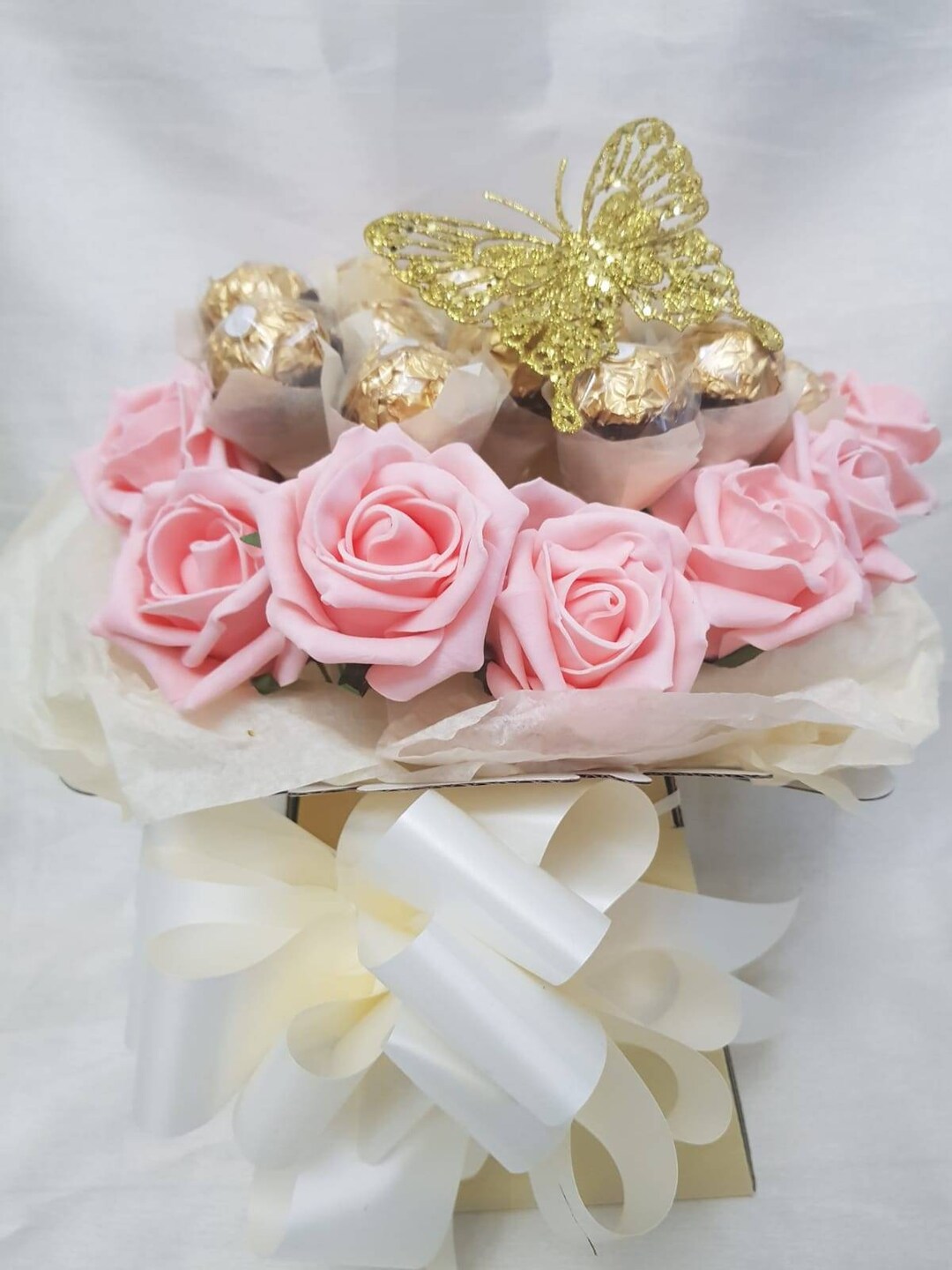 Luxury Pink Ferrero Rocher Chocolates and Butterfly Bouquet Sweet Gift ...