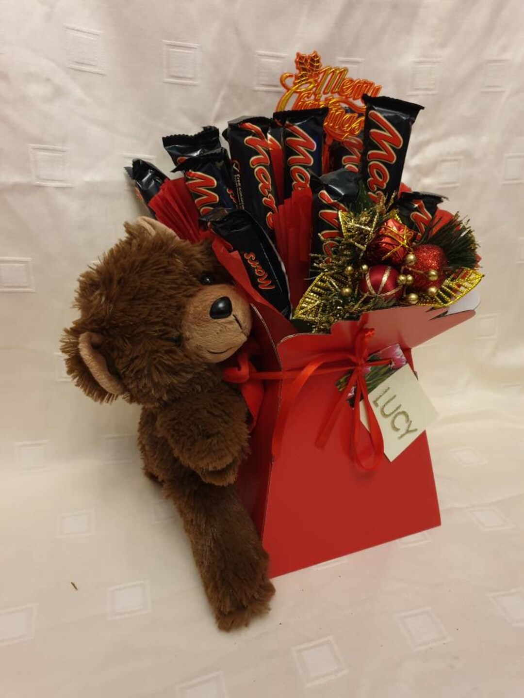 Luxury Christmas Mars Bear Clutching Personalised Chocolates - Etsy