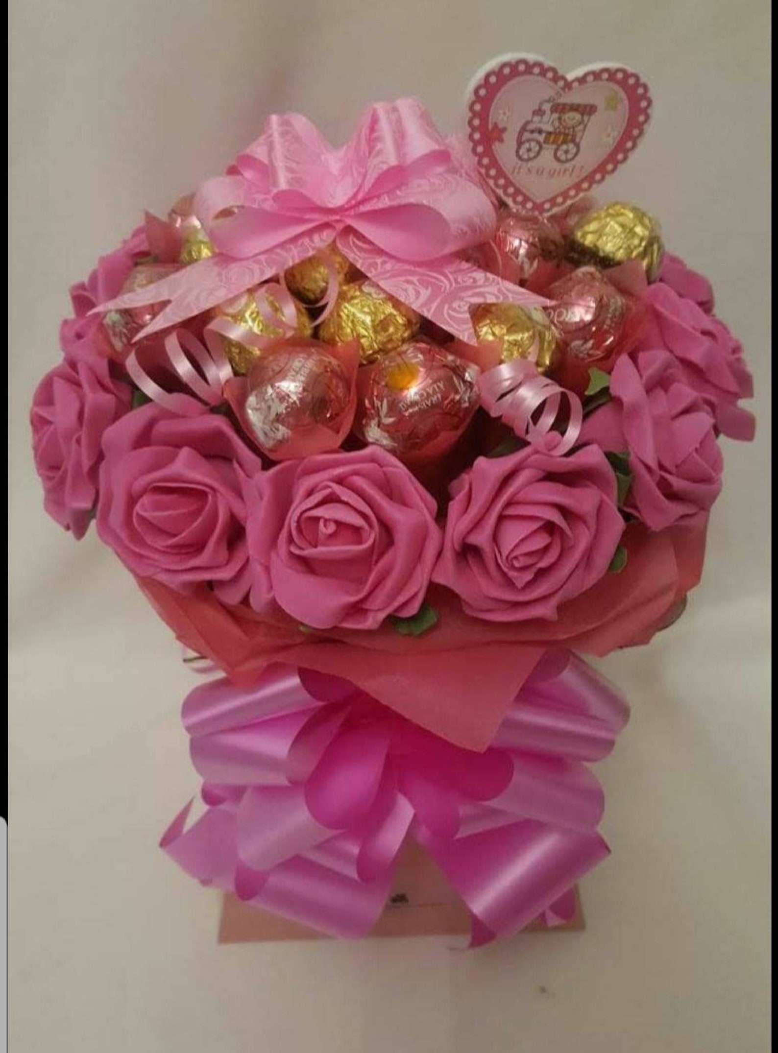 Luxury Pink Baby Bow Lindt Ferrero Rocher Chocolates Bouquet - Sweet ...