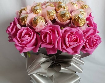 Ferrero Rocher Pink/silver Butterfly Pearls Chocolate Bouquet | Etsy