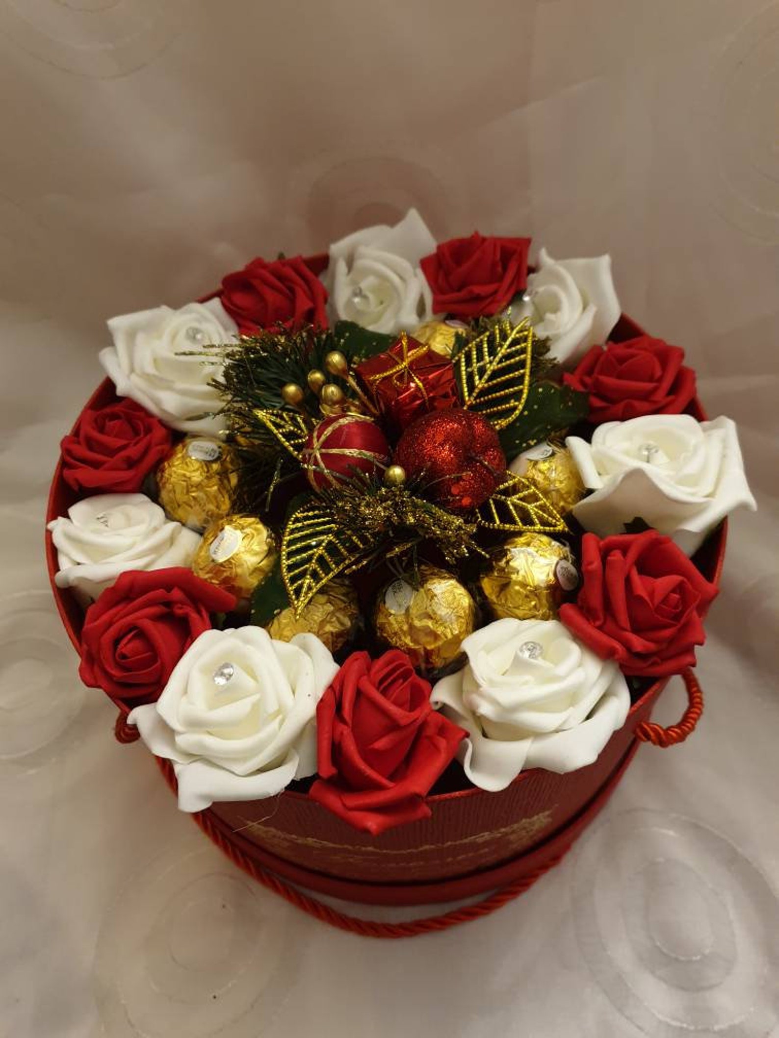 Luxury Medium Christmas Red Hat Box Ferrero Chocolates Bouquet - Etsy