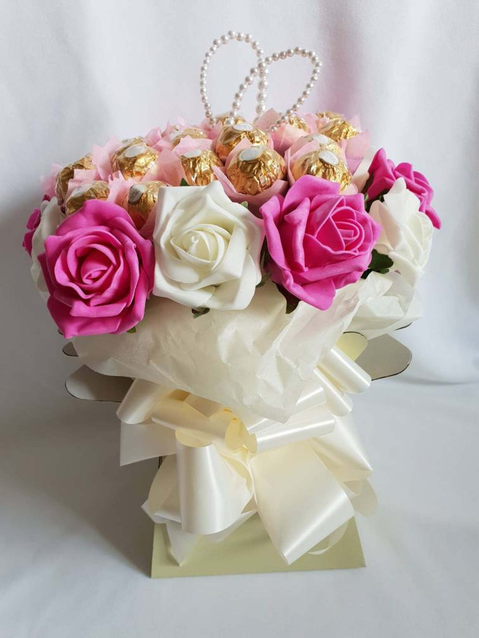 Ferrero Rocher Pink & Ivory Pearls Chocolate Bouquet Any - Etsy