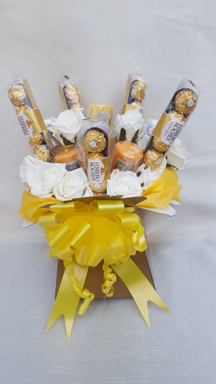 Luxury Yellow Ferrero Rocher Chocolates and Yankee Candles Bouquet ...
