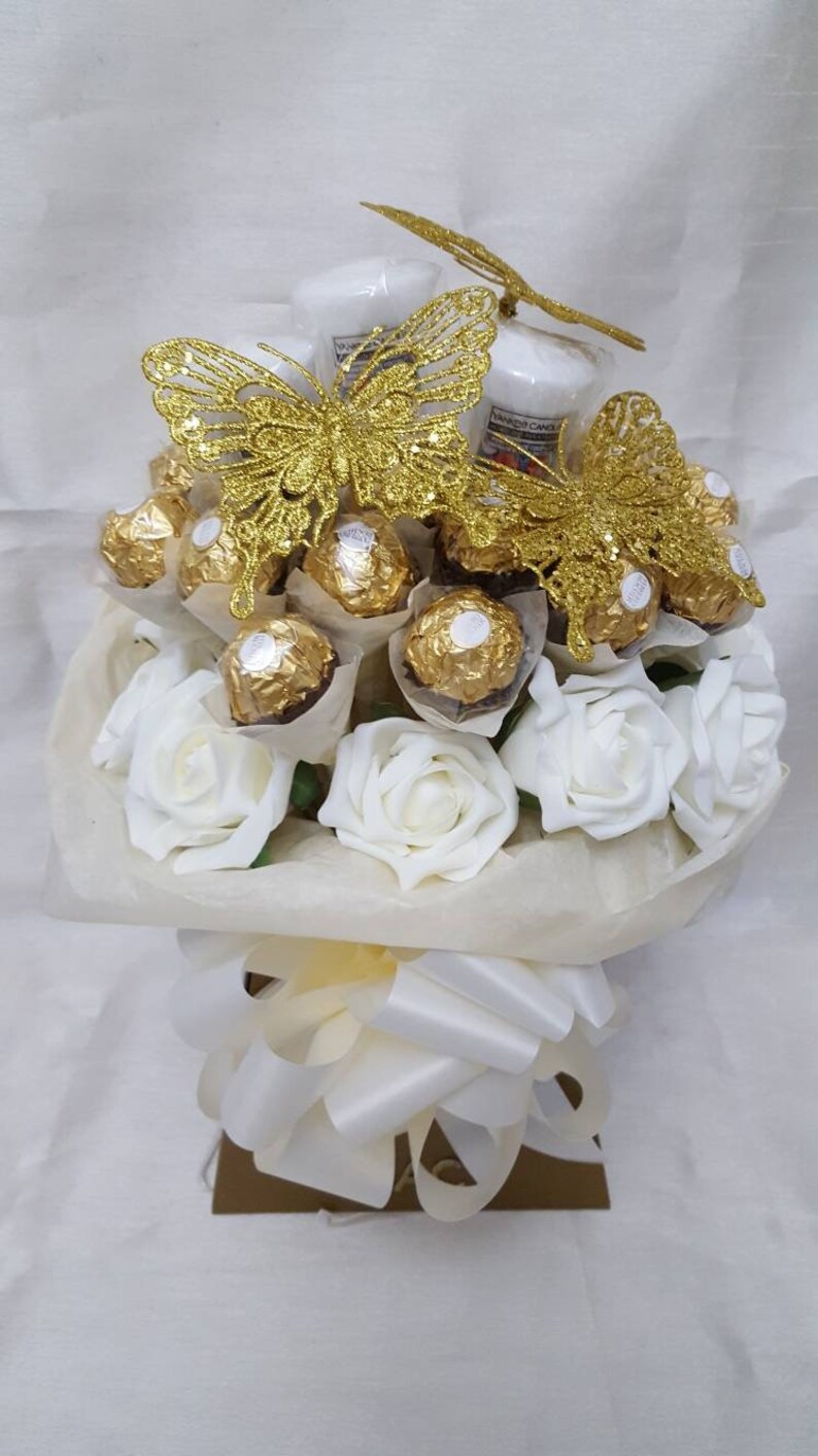 Luxury Gold Ferrero Rocher Chocolates & Yankee Candles Bouquet | Etsy