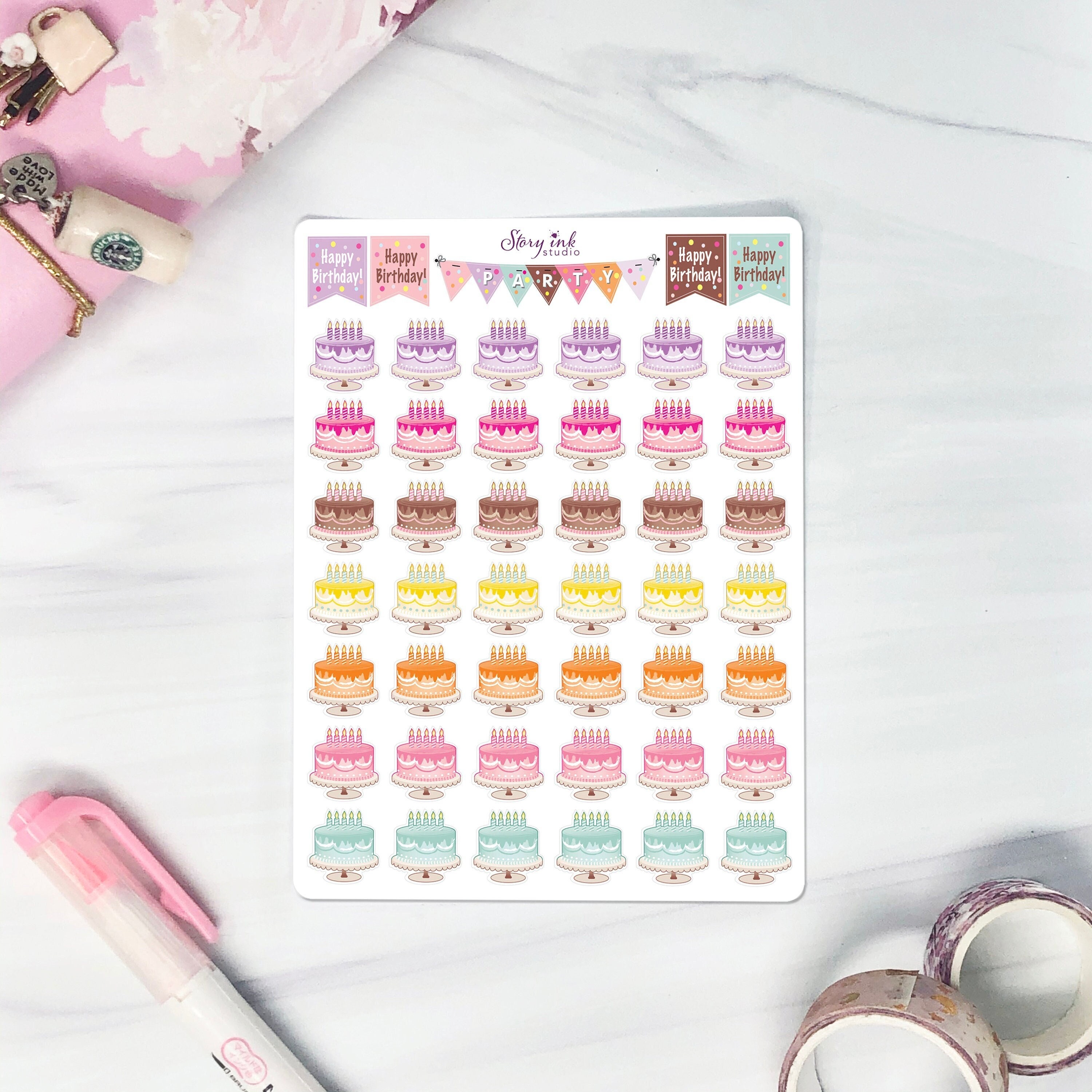 Mini Birthday Cake Stickers / Great for Erin Condren Lifeplanner ...