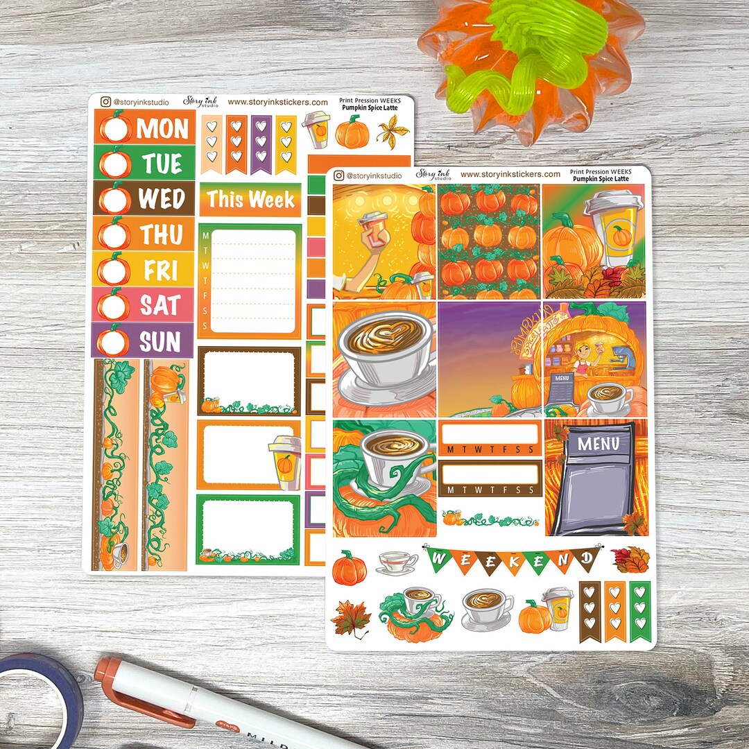 Pumpkin Spice Latte Sticker Set | Print Pression Weeks Mini Sticker Kit ...