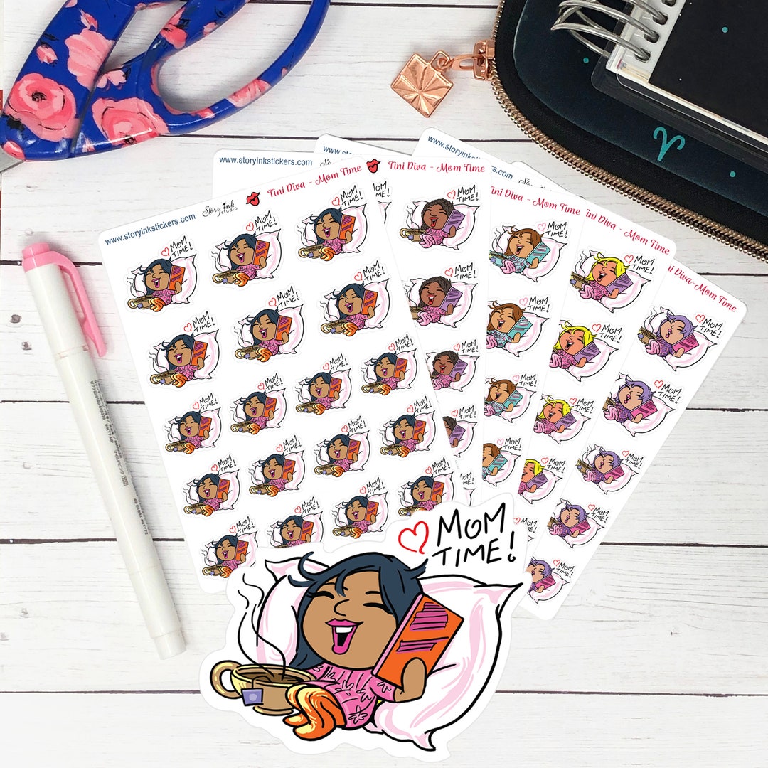 Mom Time Planner Stickers: Tini Diva Girl on Phone, 18 Mini Stickers - Etsy