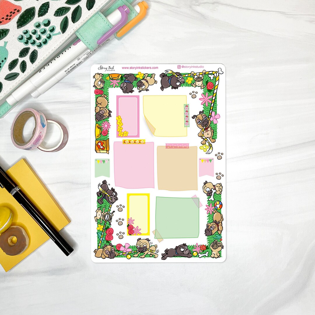 Pug Corner Border Stickers. Great for Any Size Planner. - Etsy