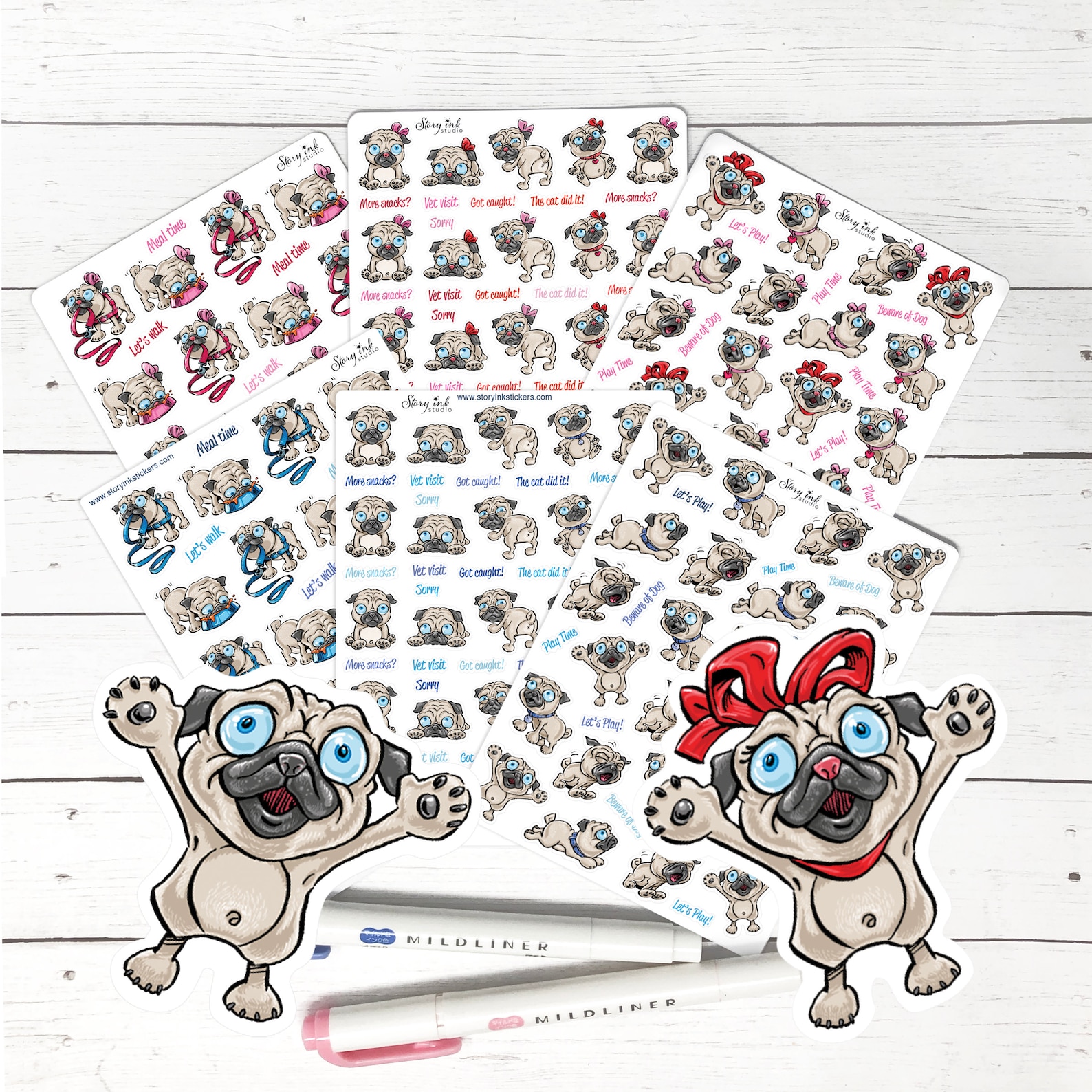 Sassy Cute Mini Pug Stickers. Great for Various Planner | Etsy